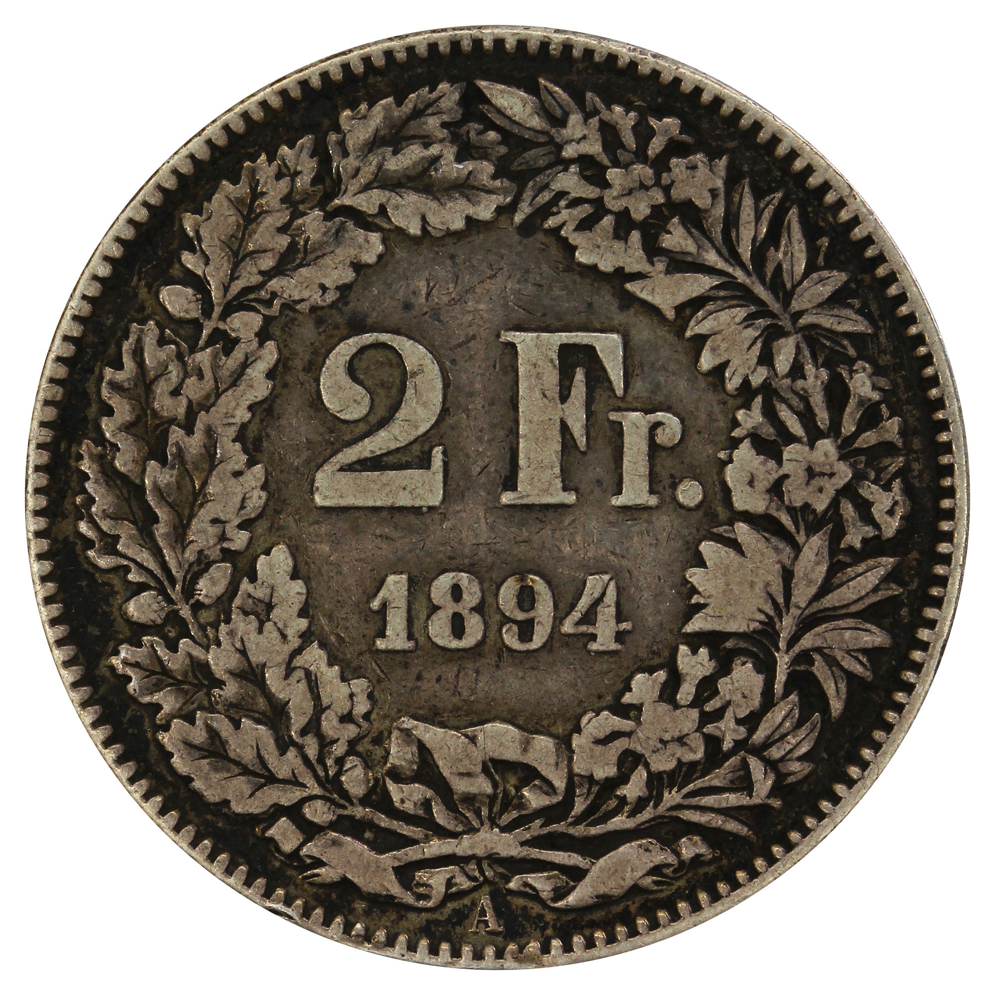 Switzerland 1894A 2 Francs Very Fine (VF20) – Colonial Acres Coins