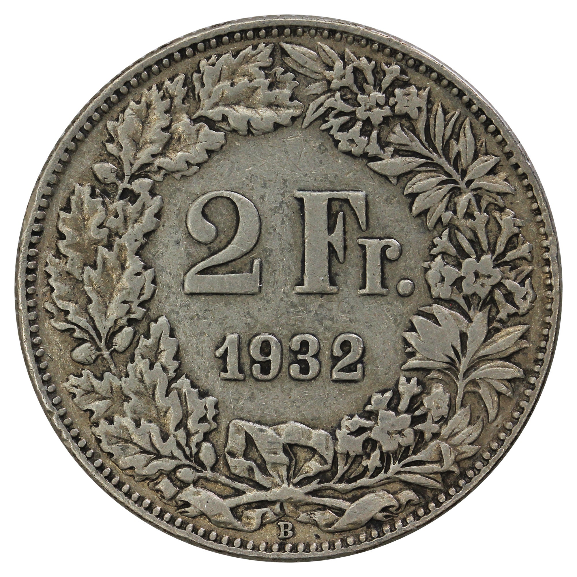 Switzerland 1932B 2 Francs Very Fine (VF20) – Colonial Acres Coins