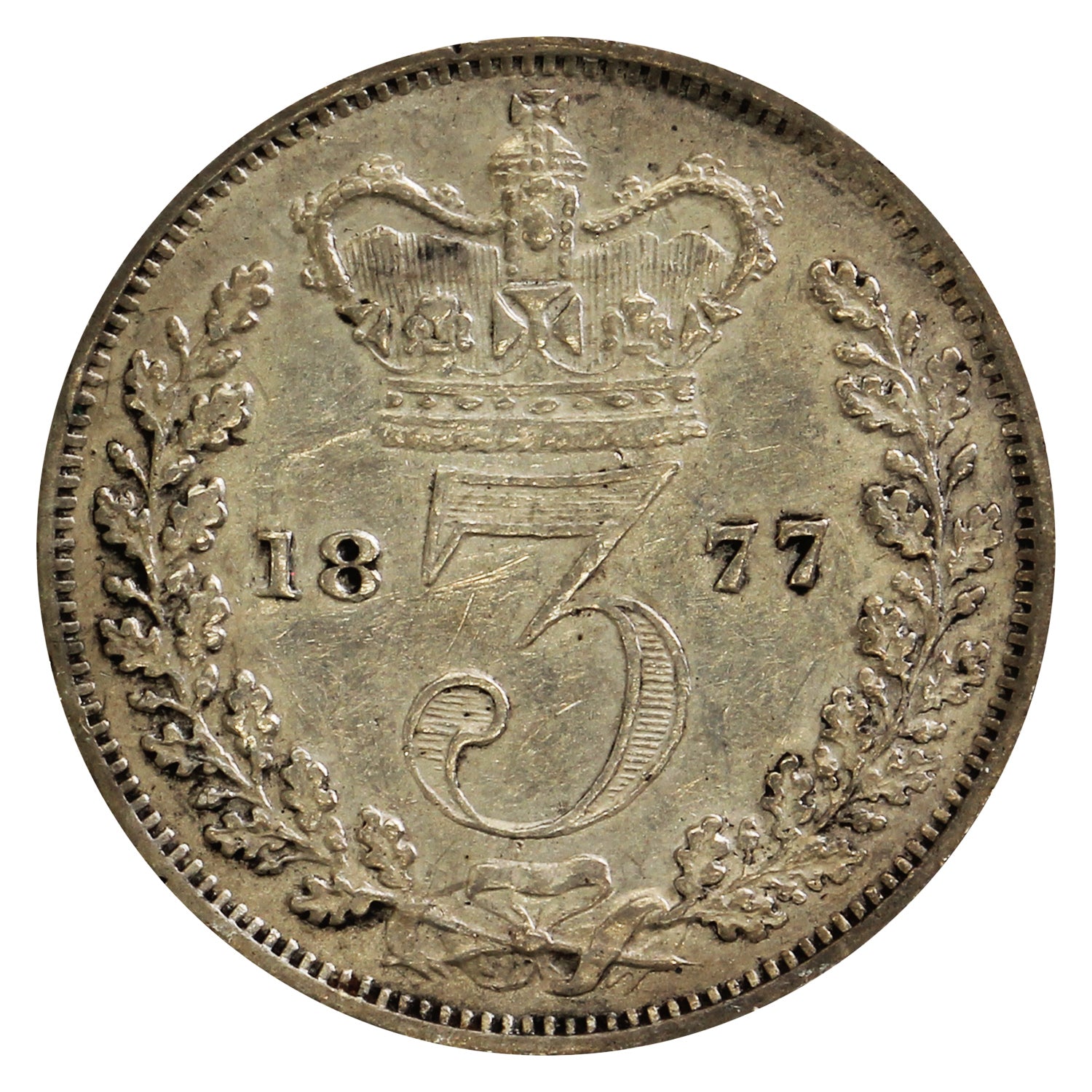 Great Britain 1877 3 Pence Extra Fine (EF40) $ – Colonial Acres Coins