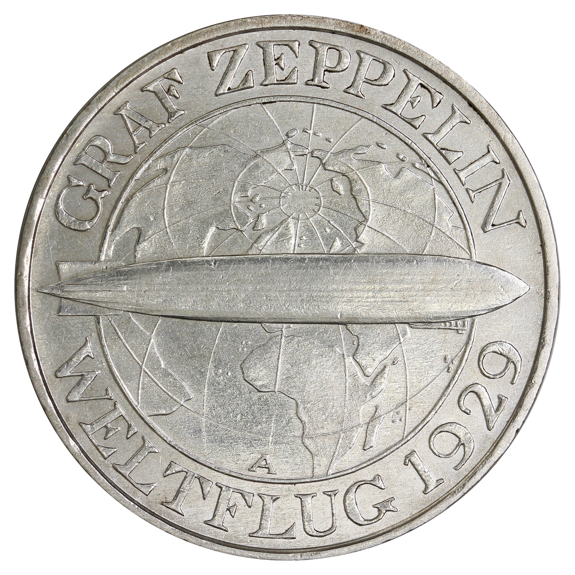 German Weimar Republic 1930A Zeppelin 3 Marks AU-UNC (AU55 ...