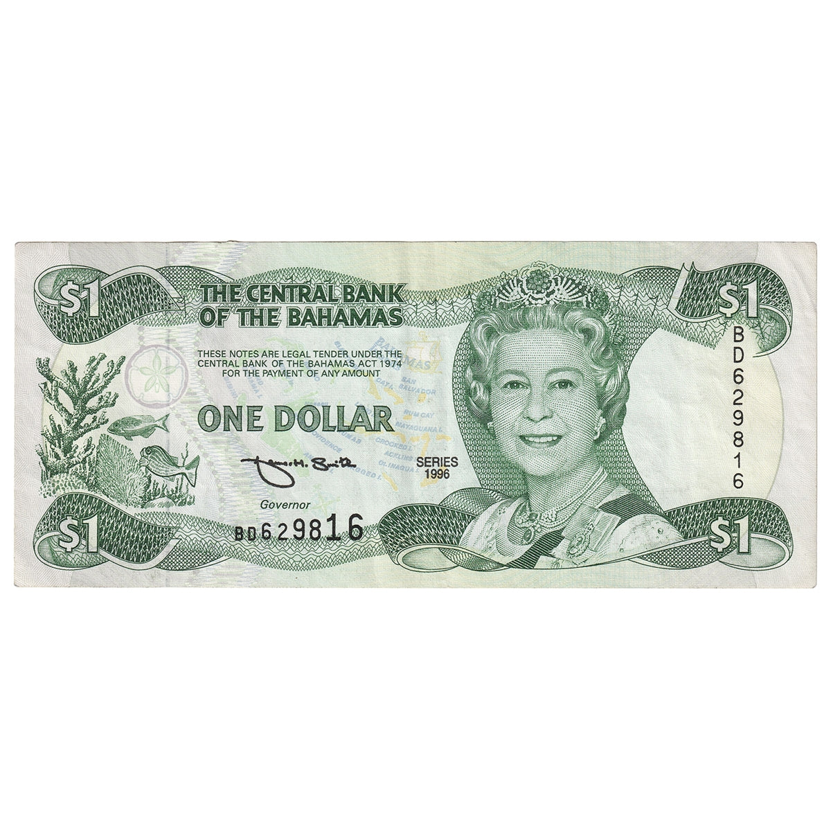 Bahamas 1996 1 Dollar Note, Pick #57a, AU – Colonial Acres Coins