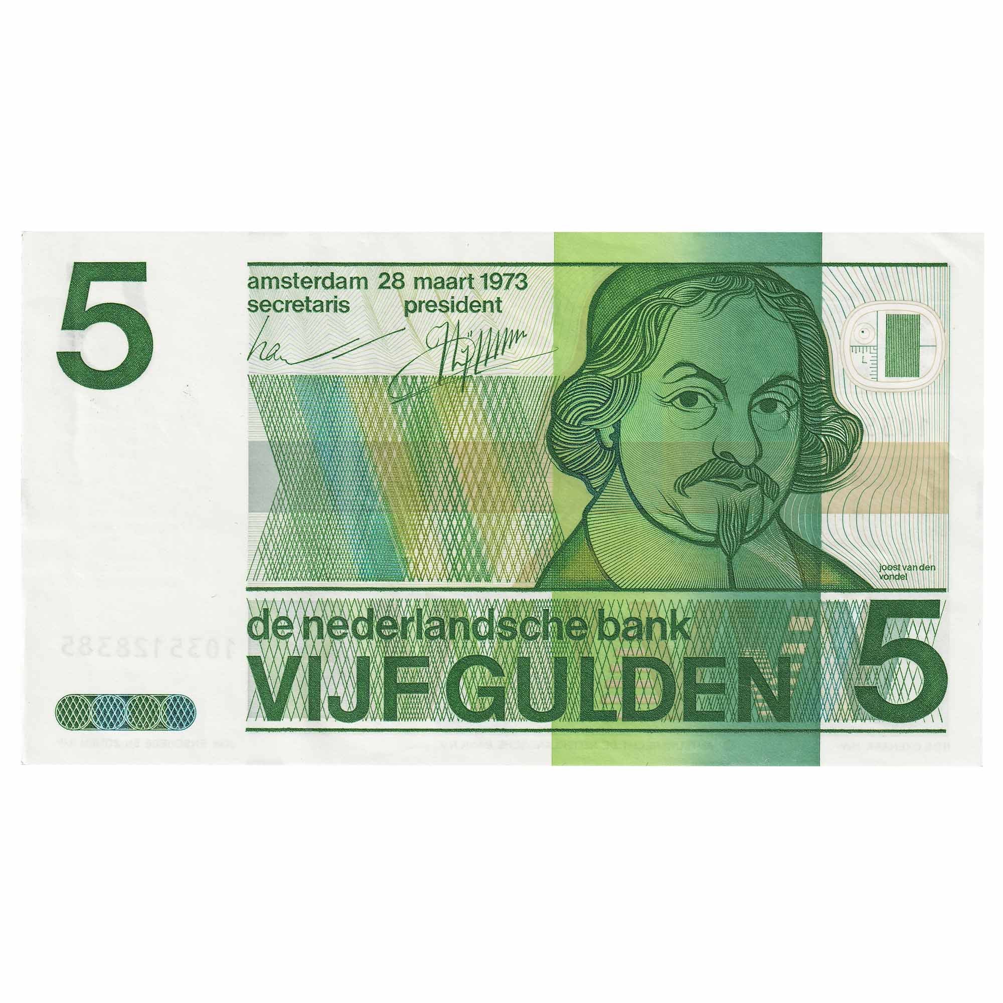 Netherlands 1973 5 Gulden Note, Pick #95, AU – Colonial Acres Coins