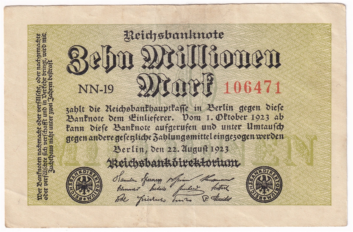 Germany 1923 10 Million Note, Pick #106a, EF – Colonial Acres Coins