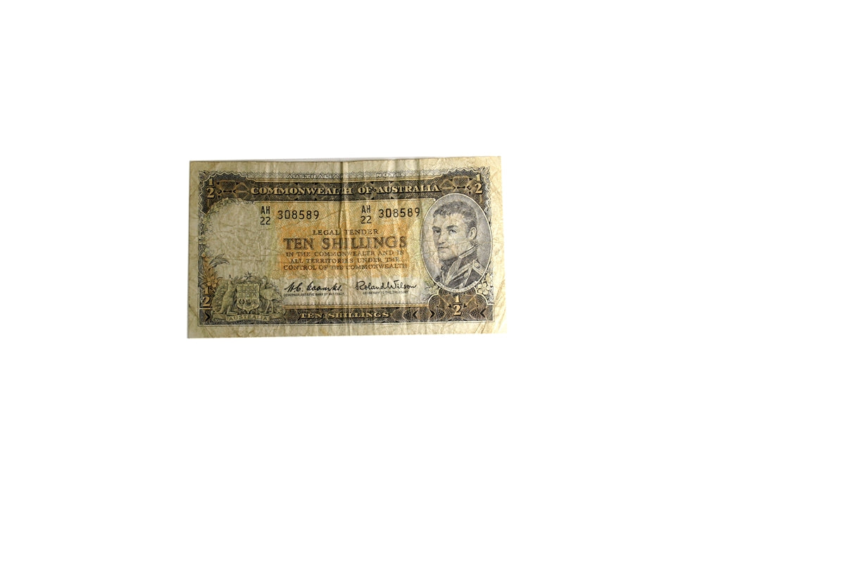 Australia 1954-60 10 Shilling Note, Pick #29a, F-VF – Colonial Acres Coins