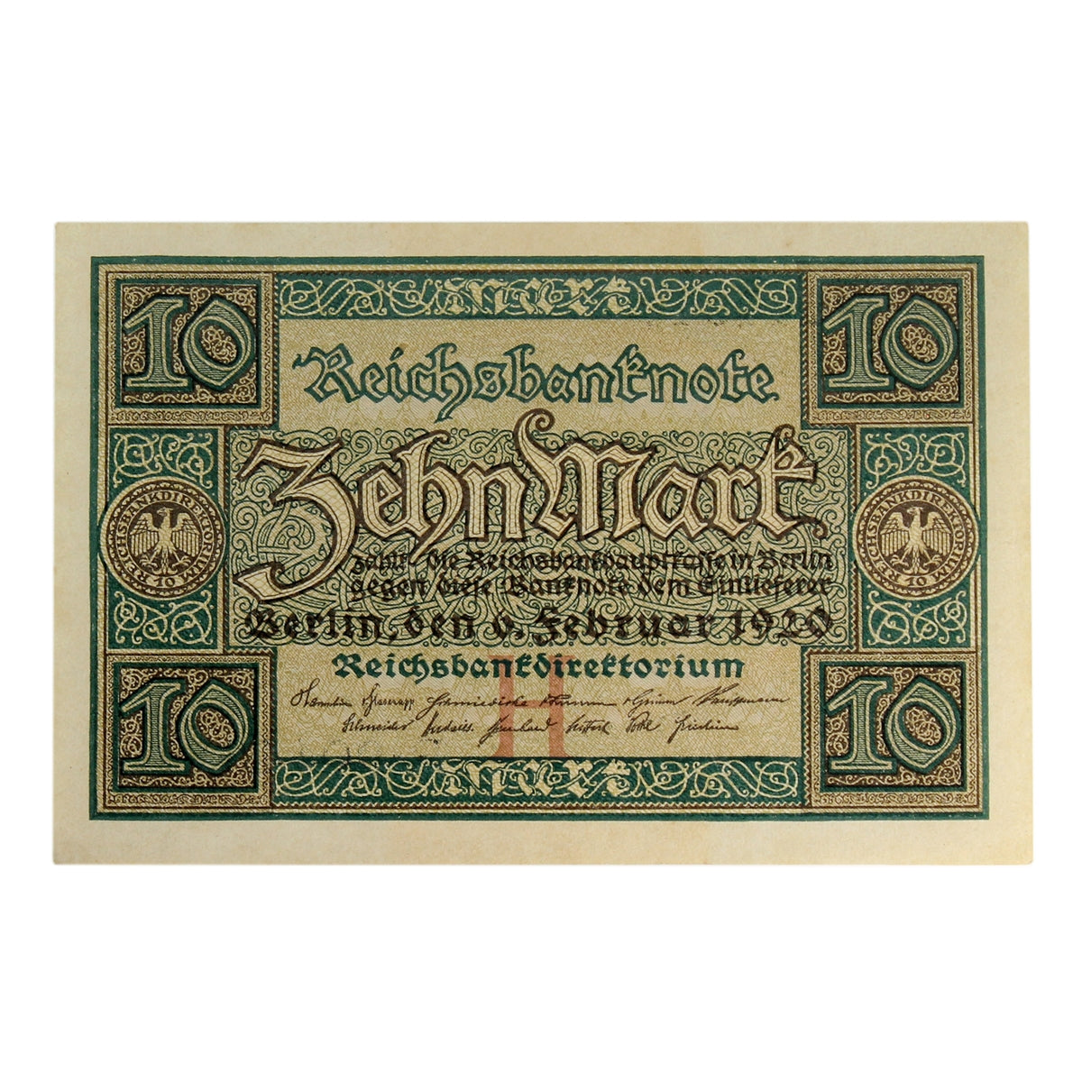 Germany 1920 10 Mark Note, Pick #67a, AU-UNC – Colonial Acres Coins