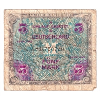 Germany 1944 5 Mark Note, without F, F – Colonial Acres Coins