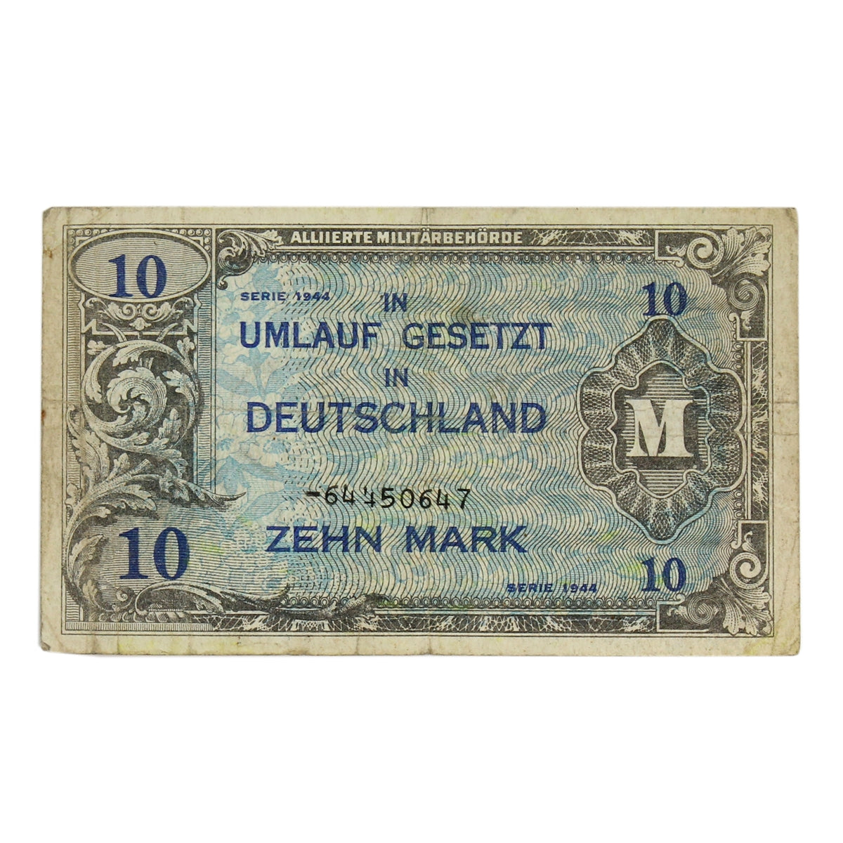 Germany 1944 10 Mark Note, Pick #194d, 8 Digit without F, F – Colonial ...