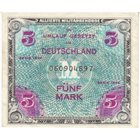 Germany 1944 5 Mark Note, 9 Digit with F, AU – Colonial Acres Coins