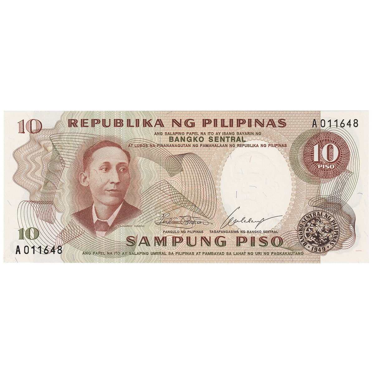 Philippines 10 Piso Note, Pick #149, UNC – Colonial Acres Coins
