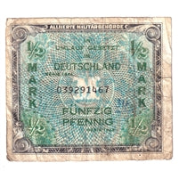 Germany 1944 1/2 Mark Note, With F, F – Colonial Acres Coins