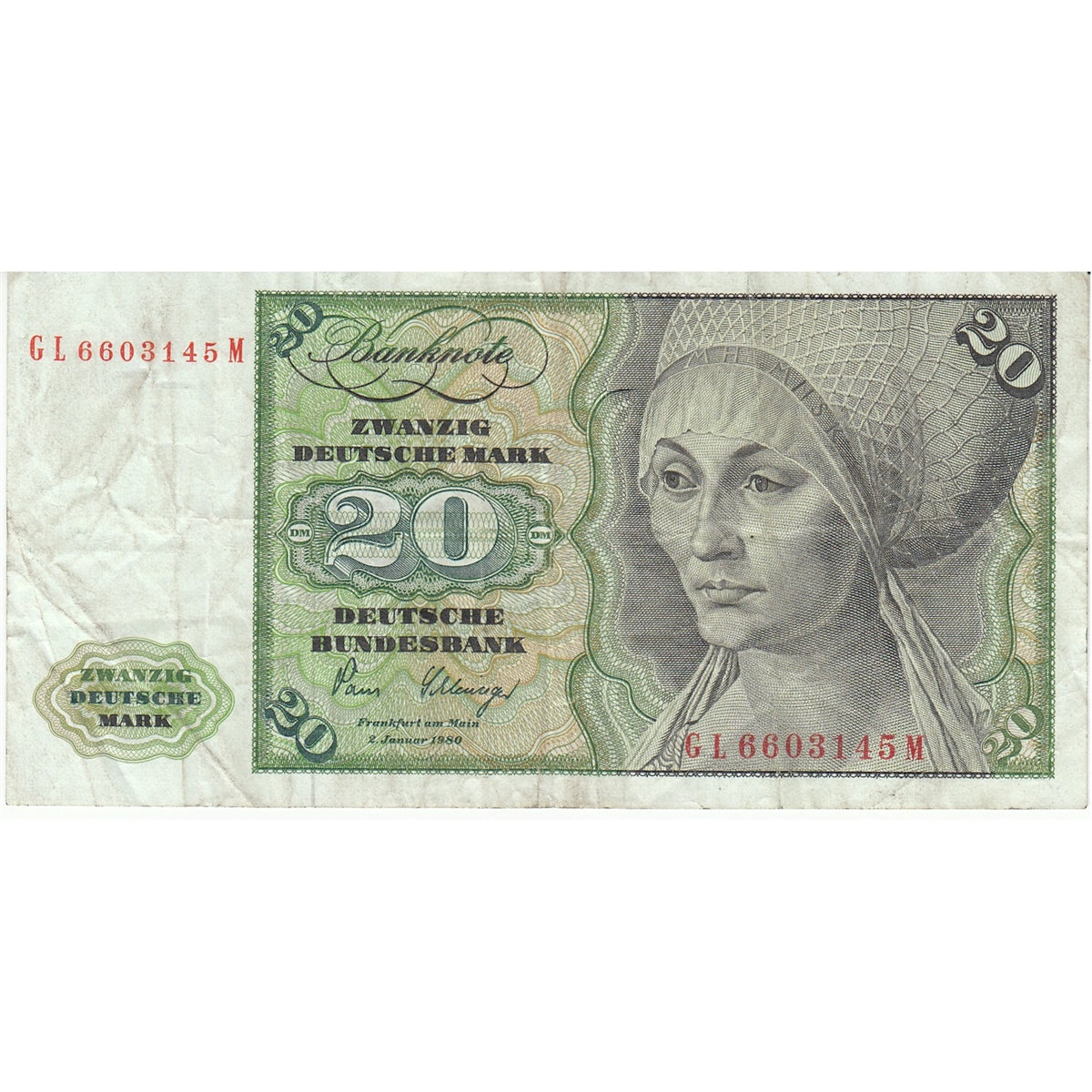 Germany 1980 20 Deutsche Mark Note, Pick #31d, VF – Colonial Acres Coins