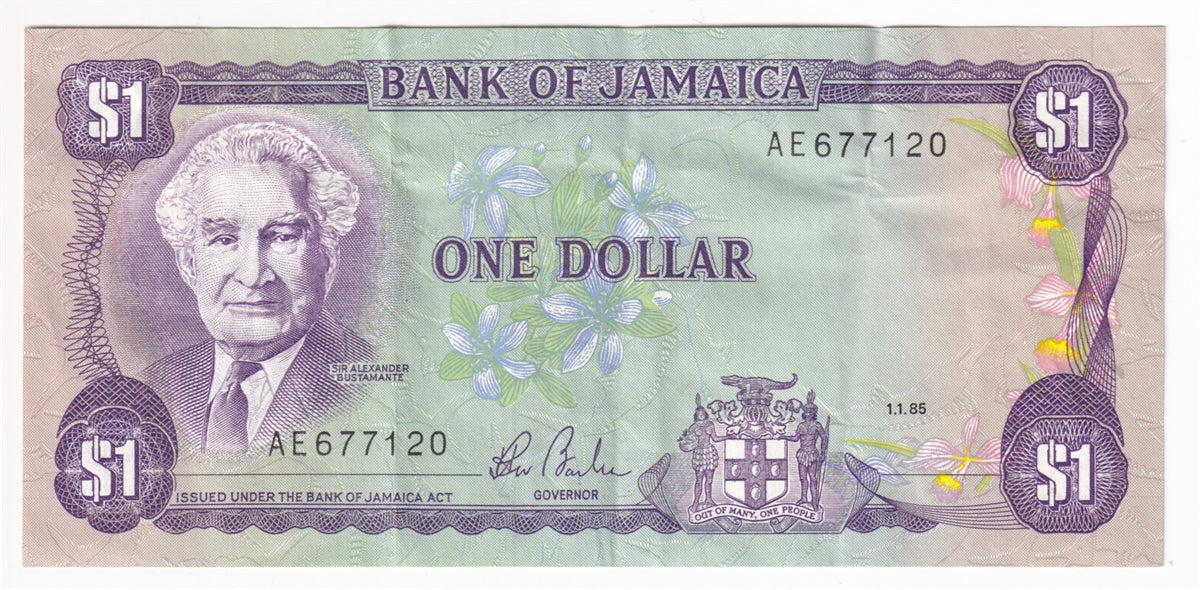 Jamaica Note 1985-90 1 Dollar, Circ – Colonial Acres Coins