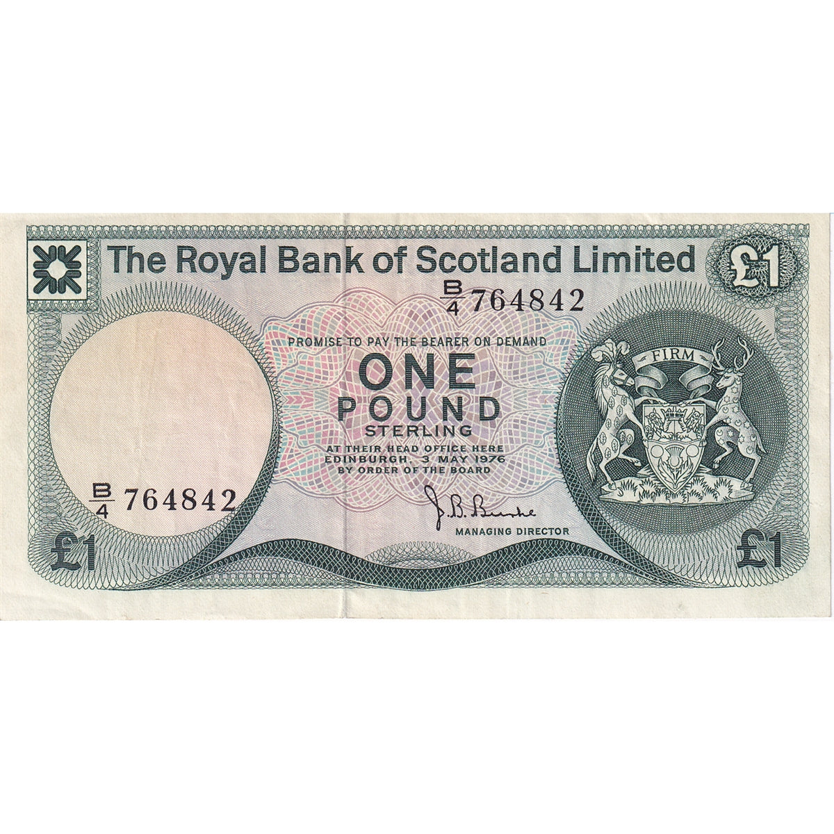 Scotland 1976 Royal Bank of Scotland 1 Pound Note, EF – Colonial Acres ...