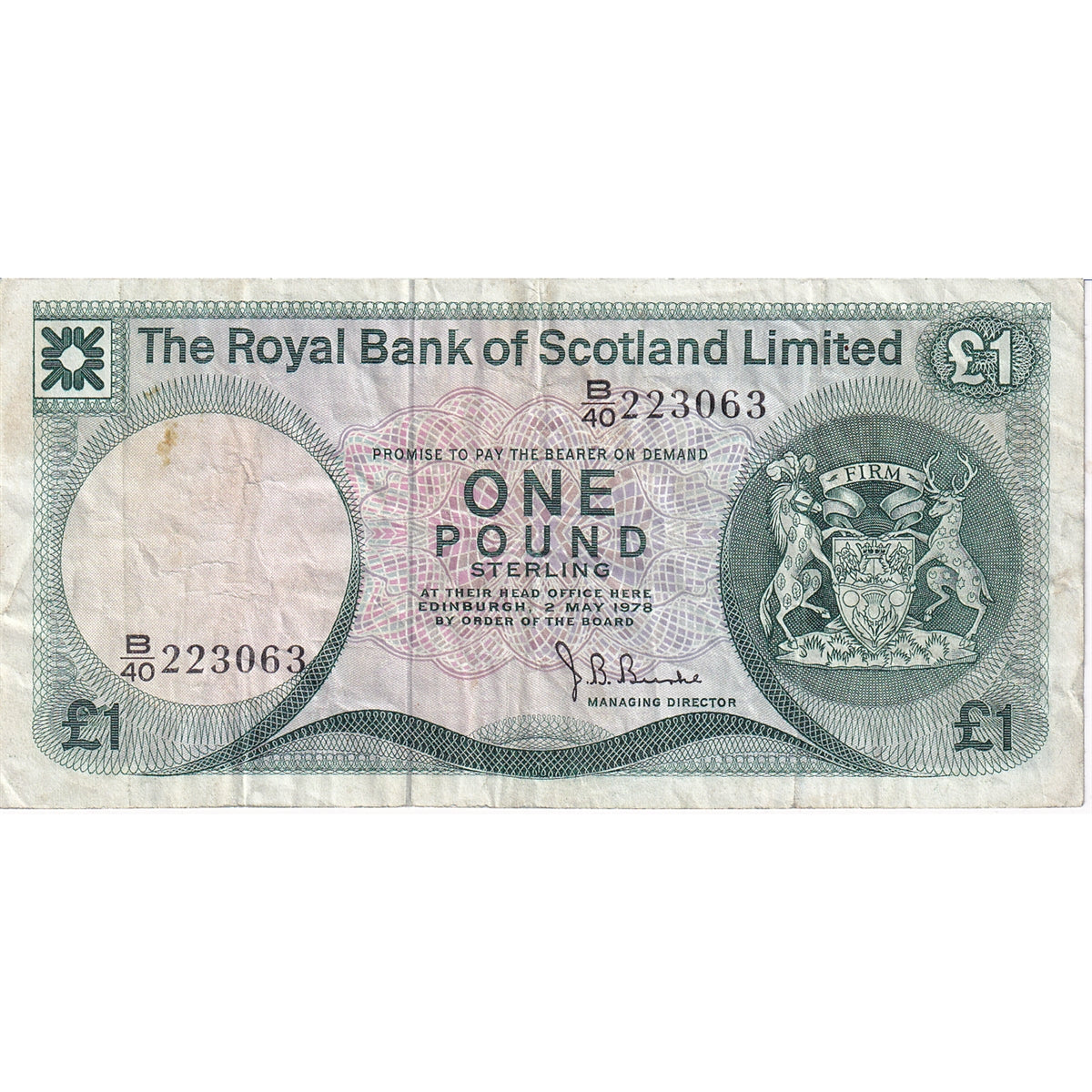 Scotland 1978 Royal Bank of Scotland 1 Pound Note, VF – Colonial Acres ...