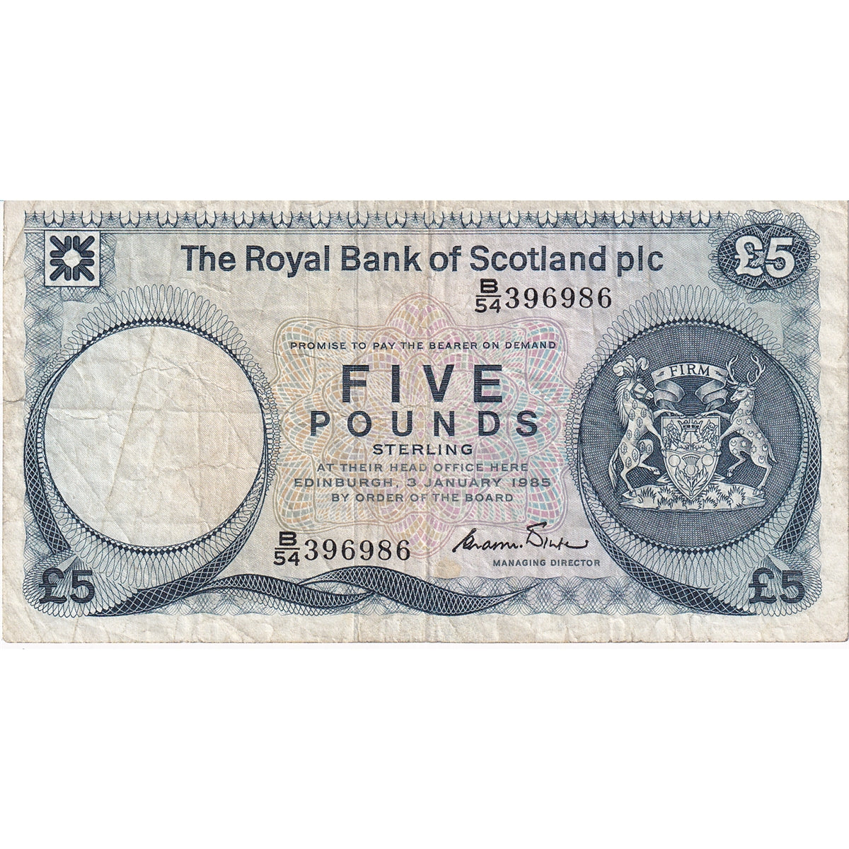 Scotland 1985 Royal Bank of Scotland 5 Pound Note, VF – Colonial Acres ...