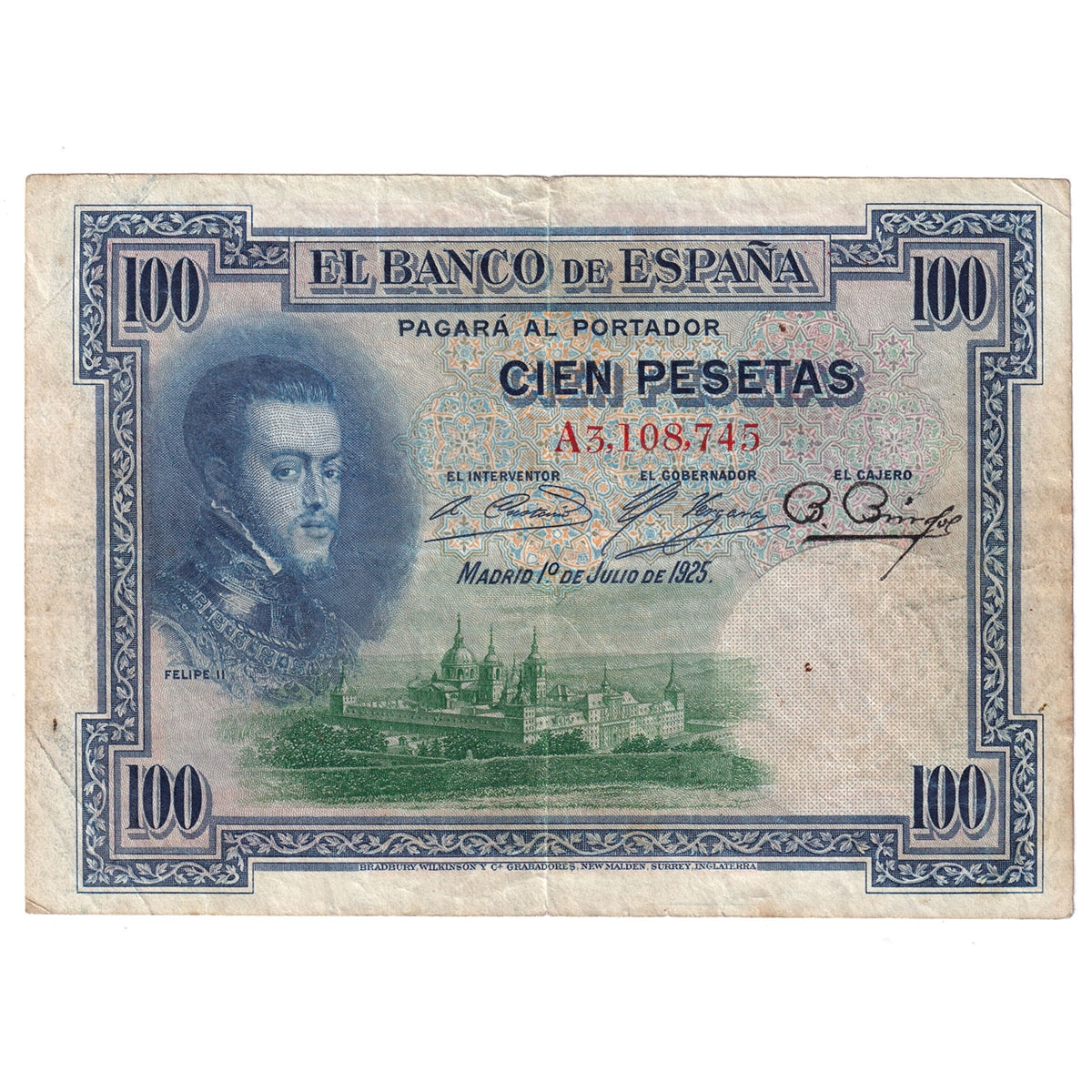 Spain Note 1925 100 Pesetas, EF – Colonial Acres Coins