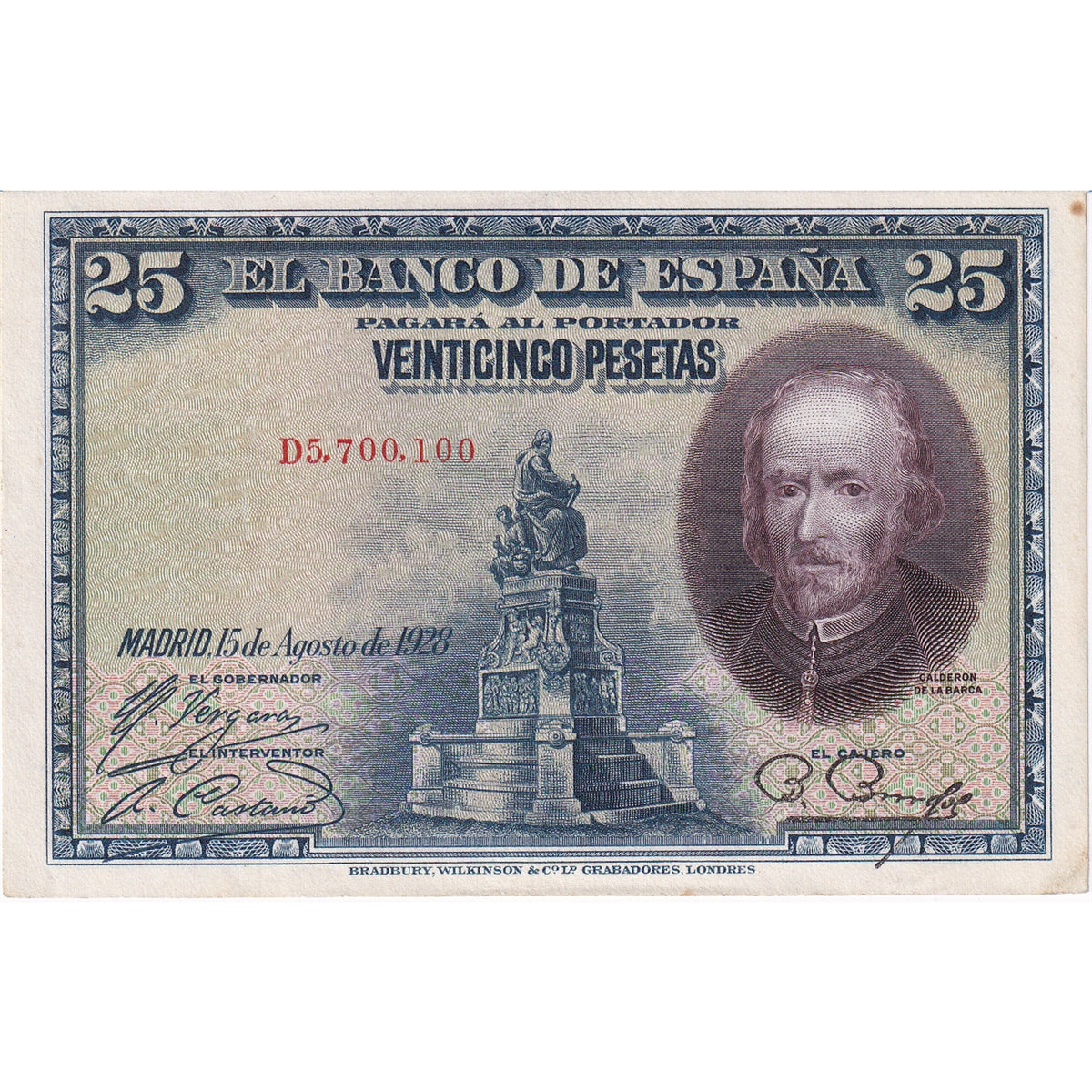 Spain Note 1928 25 Pesetas, UNC – Colonial Acres Coins