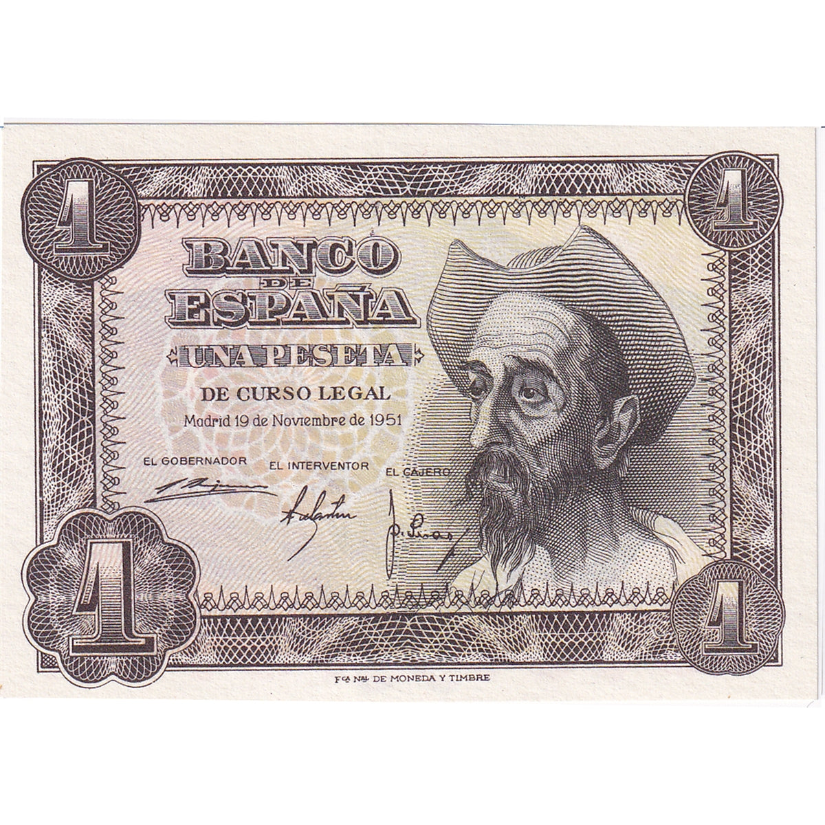 Spain Note 1951 1 Peseta, UNC – Colonial Acres Coins