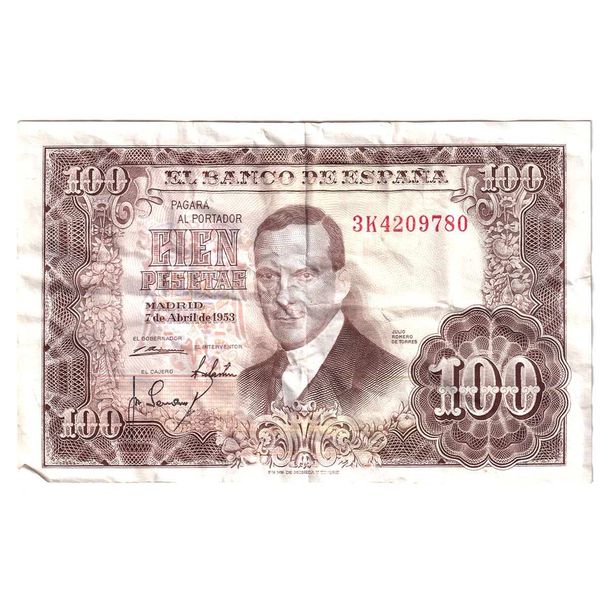 Spain Note 1953 100 Pesetas, VF – Colonial Acres Coins