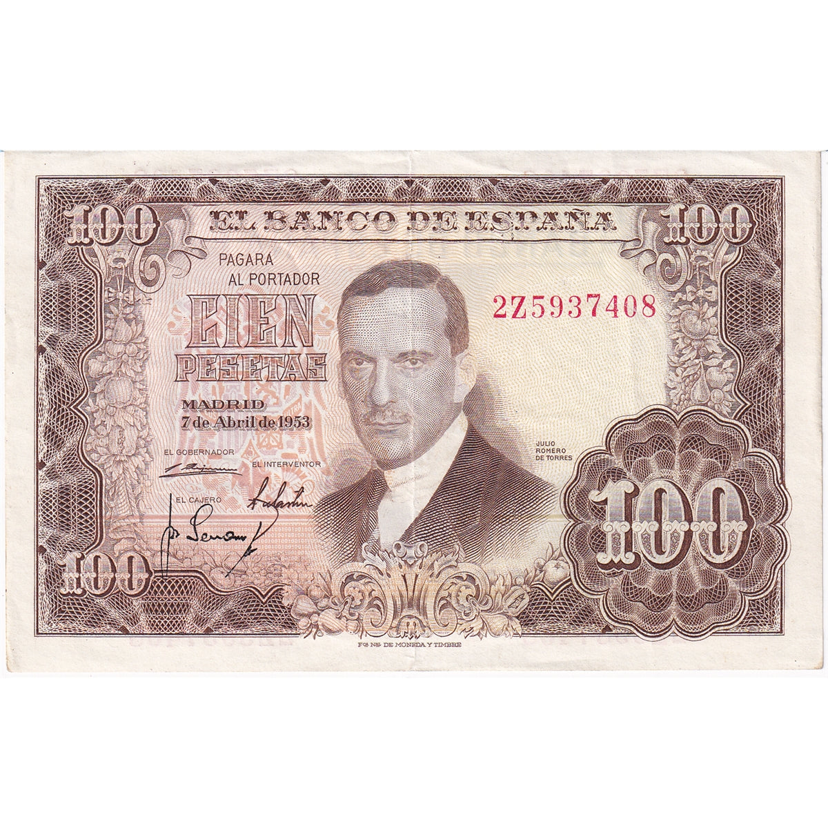 Spain Note 1953 100 Pesetas, EF – Colonial Acres Coins