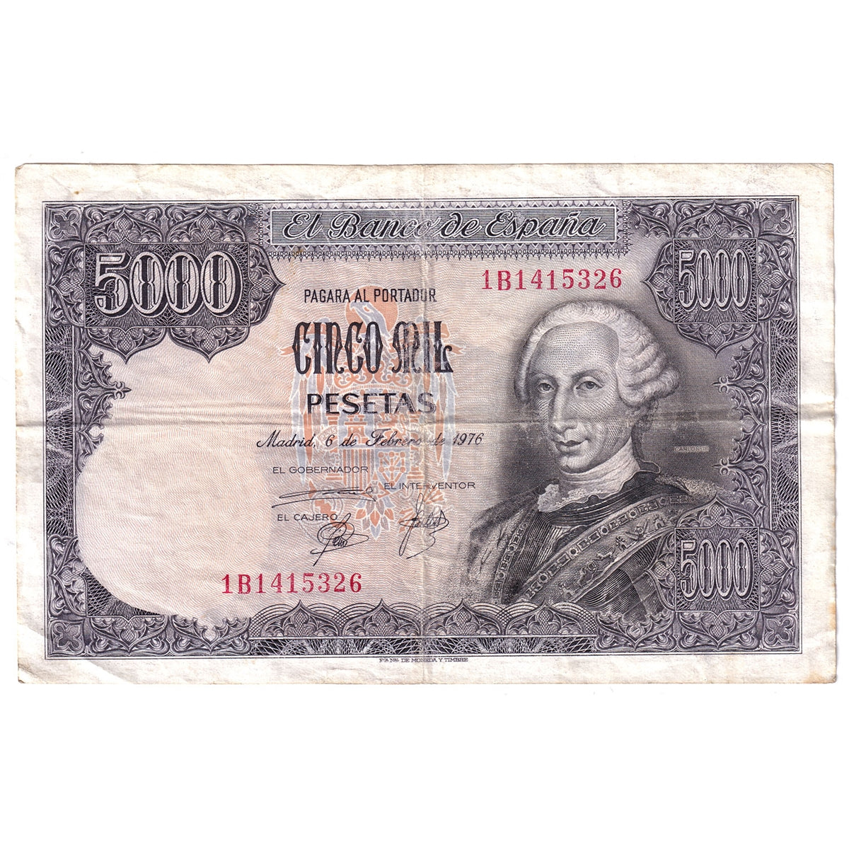 Spain Note 1976 5000 Pesetas, EF – Colonial Acres Coins