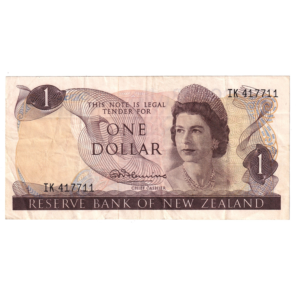 New Zealand Note 1967-68 1 Dollar, Fleming Signature, VF – Colonial ...