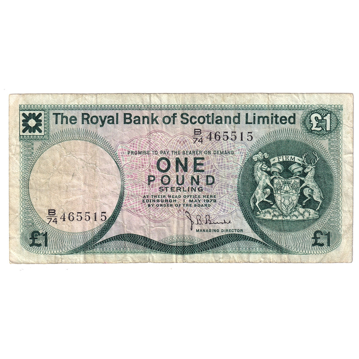 Scotland 1979 Royal Bank of Scotland 1 Pound Note, VF – Colonial Acres ...