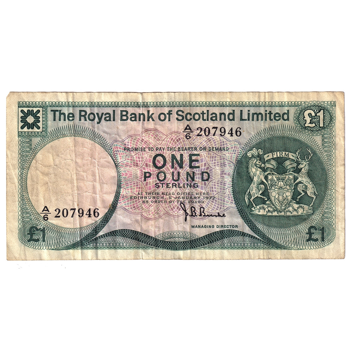 Scotland 1972 1 Pound Note, VF – Colonial Acres Coins