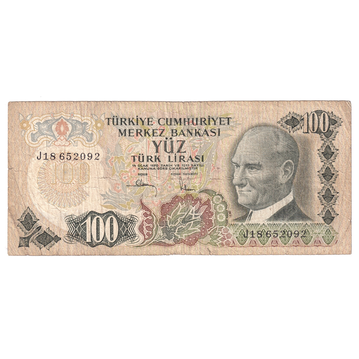Turkey Note 1972 100 Lira, F – Colonial Acres Coins