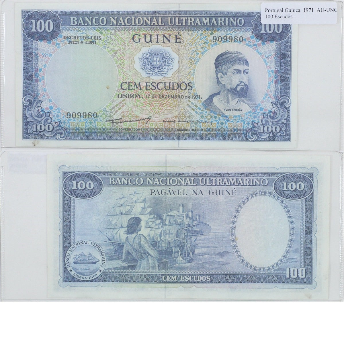 Portugal Guinea Note 1971 100 Escudos, AU-UNC – Colonial Acres Coins