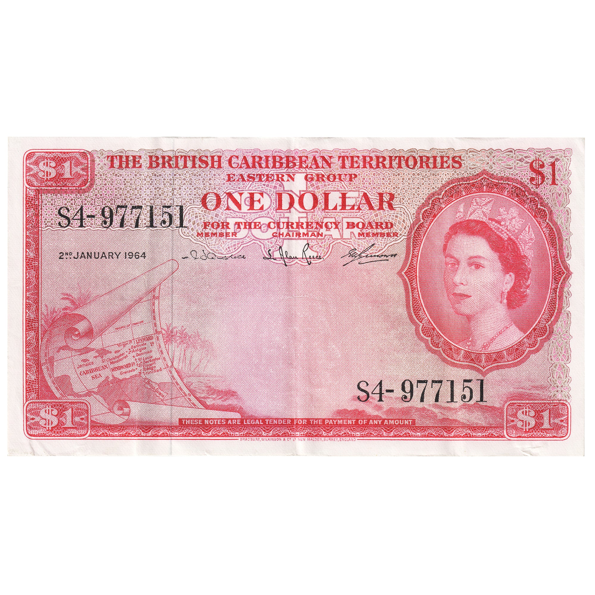 British Caribbean States 1 Dollar Note, Pick #7c, EF – Colonial Acres Coins