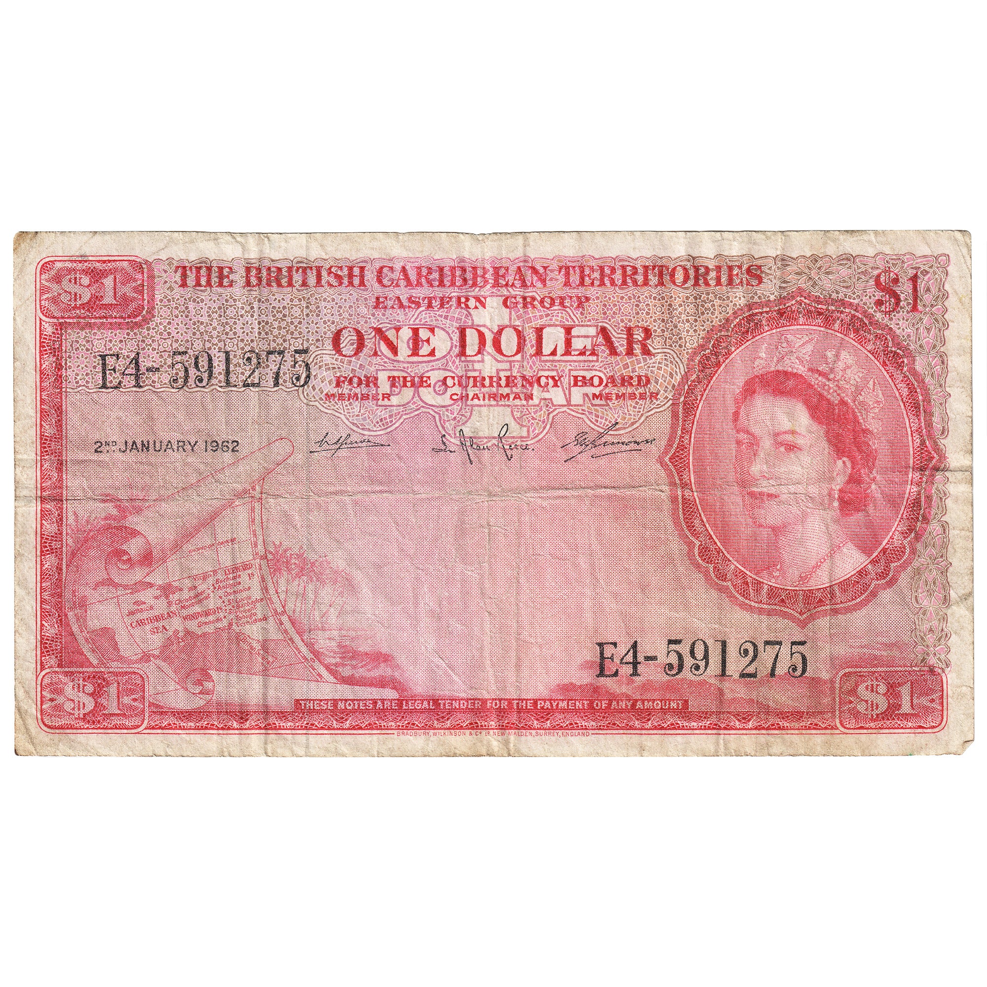 British Caribbean States 1 Dollar Note, Pick #7c, F – Colonial Acres Coins