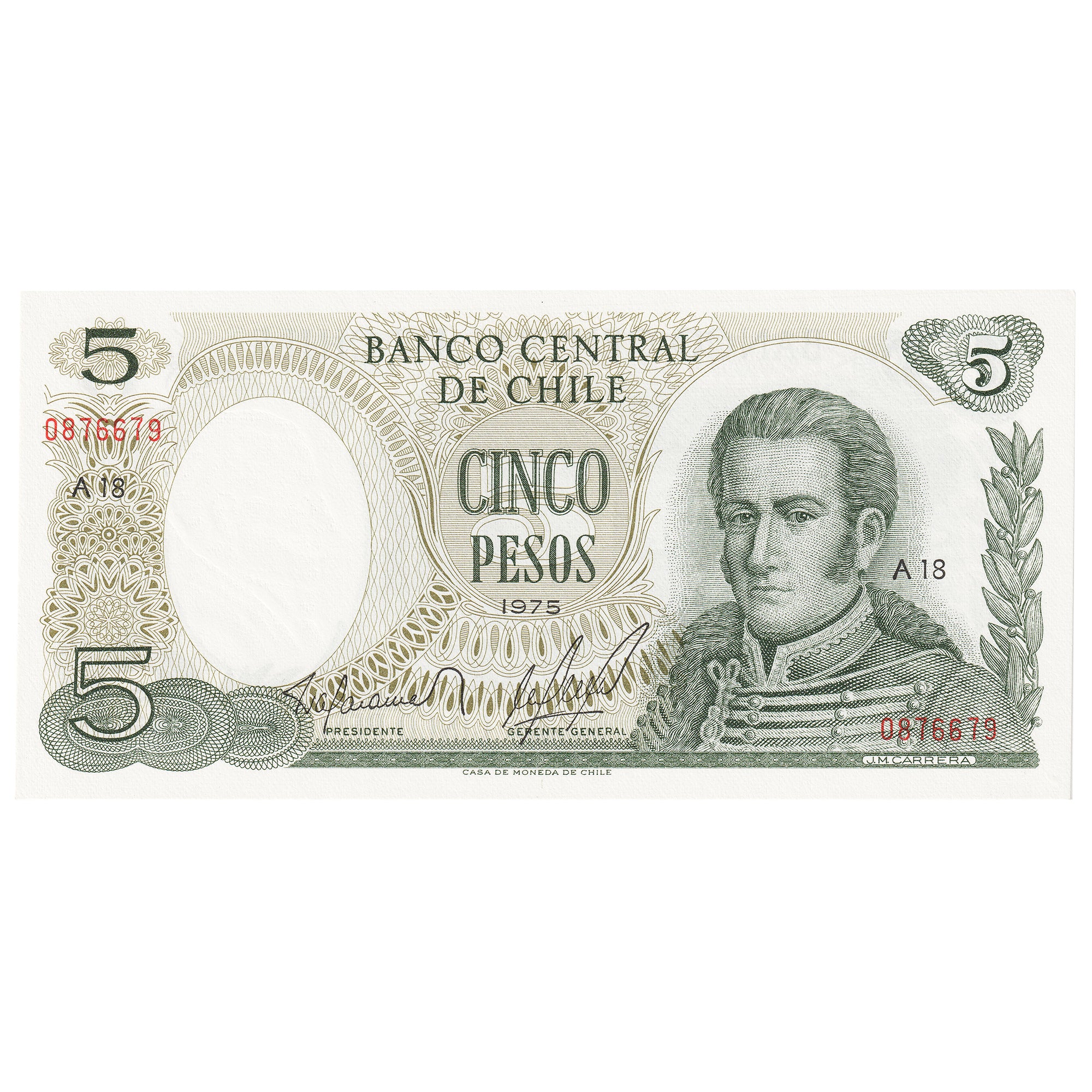 Chile 1975 5 Peso Note, Pick #149a, UNC – Colonial Acres Coins