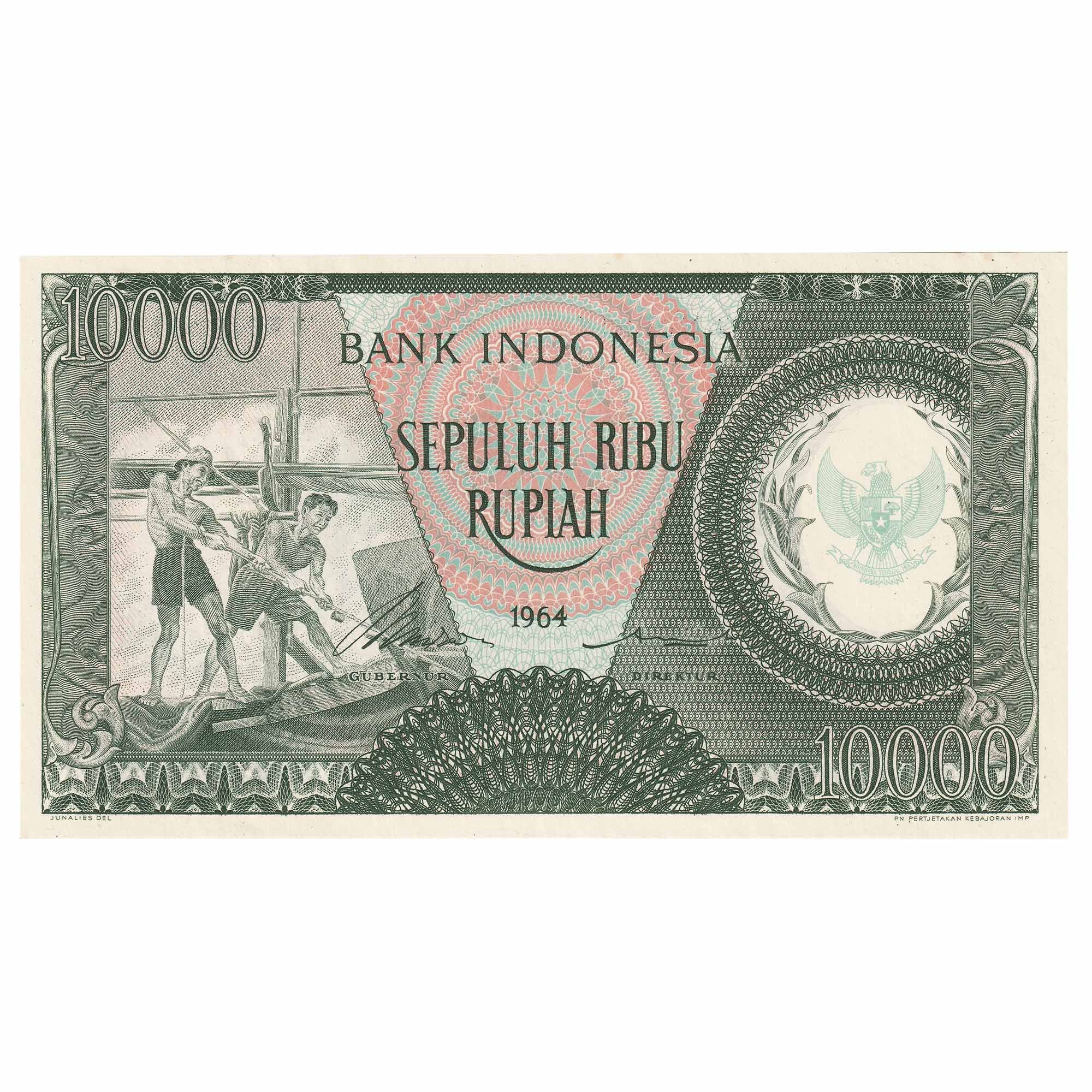 Indonesia 1964 10,000 Rupiah Note, Pick #100, UNC – Colonial Acres Coins