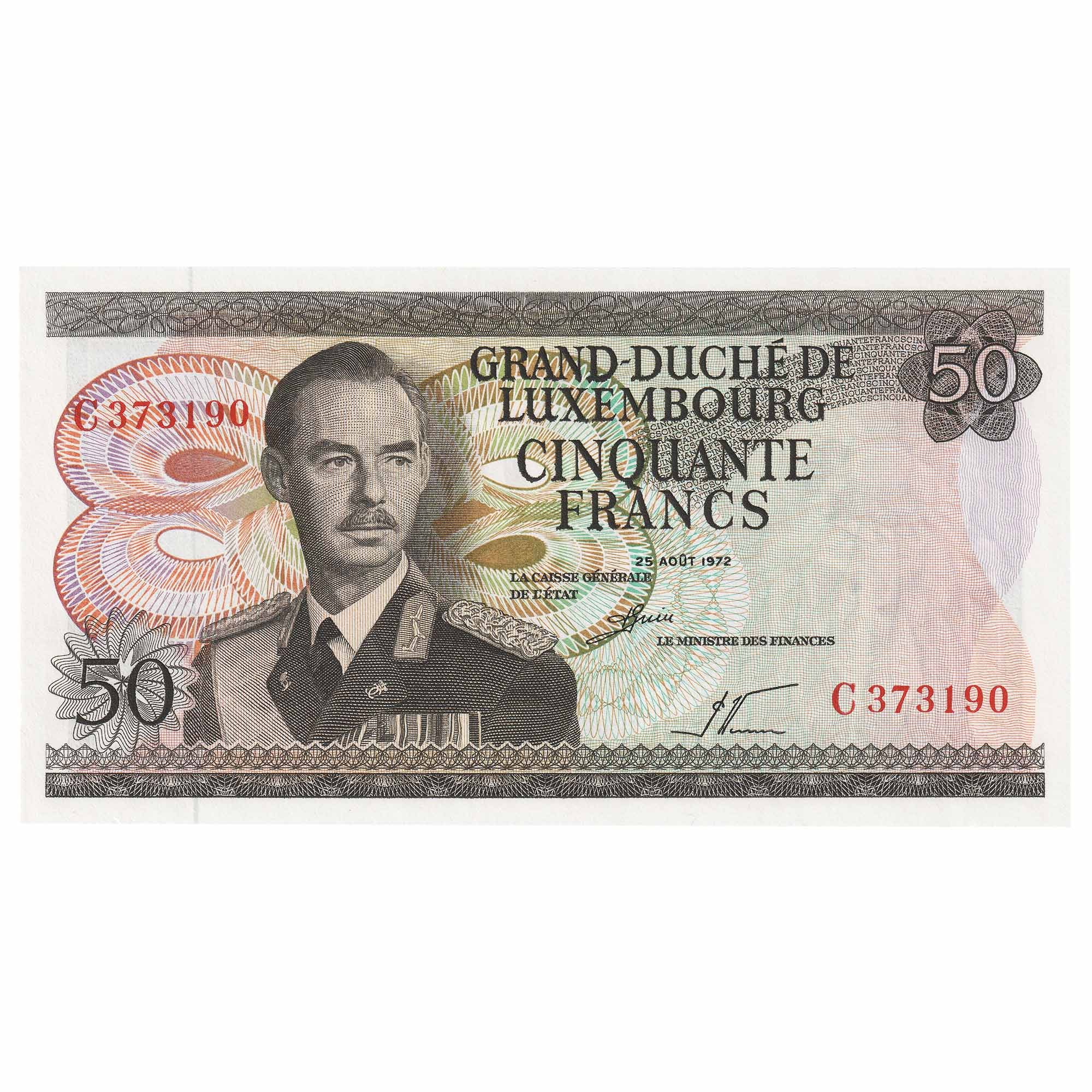 Luxembourg 1972 50 Franc Note, Pick #55a, UNC – Colonial Acres Coins