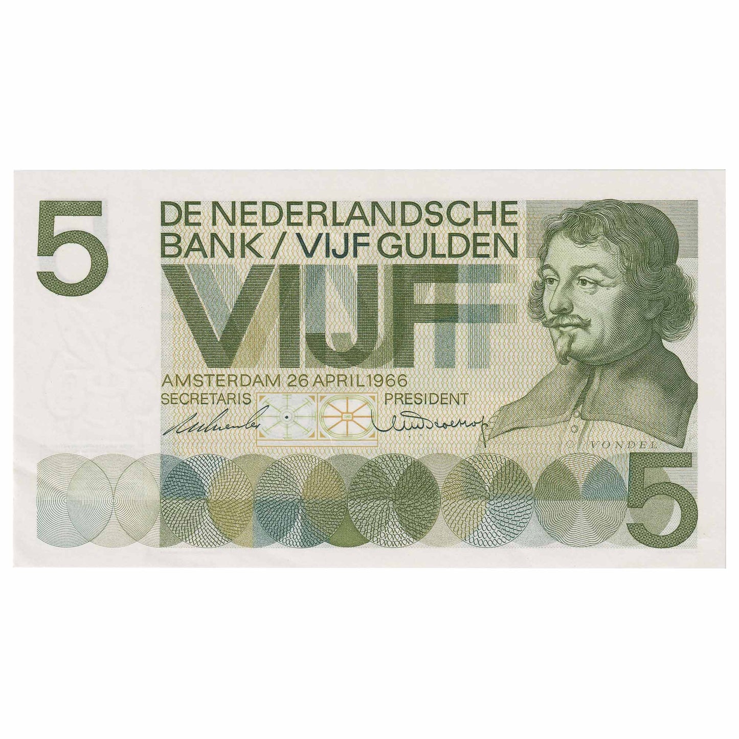Netherlands 1966 5 Gulden Note, Pick #90a, UNC – Colonial Acres Coins