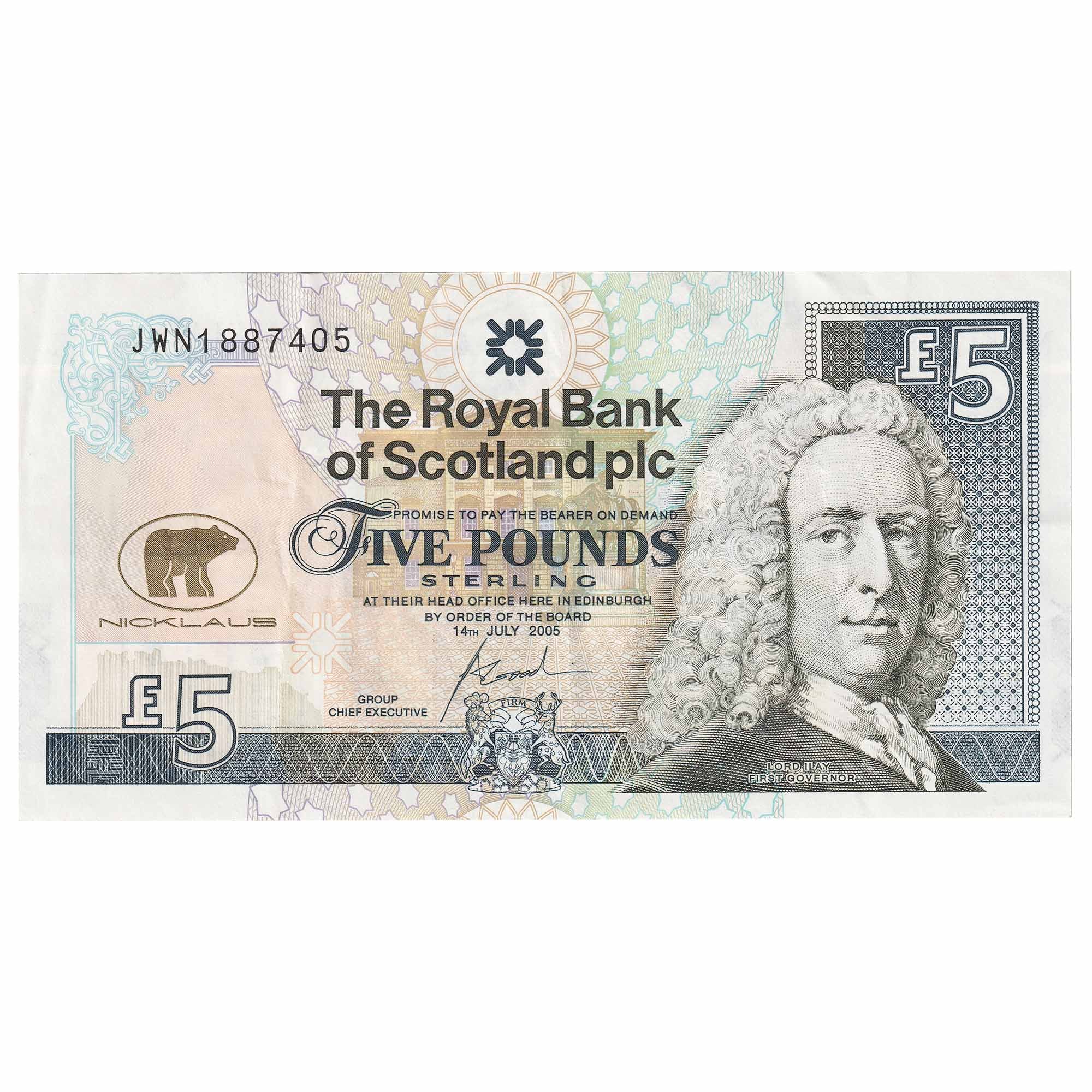 Scotland 2005 Royal Bank of Scotland 5 Pound Note, SC847, Jack Nicklau ...