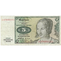 Germany 1960 5 Deutsche Mark Note, VF – Colonial Acres Coins