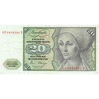 Germany 1980 20 Deutsche Mark Note, VF-EF – Colonial Acres Coins