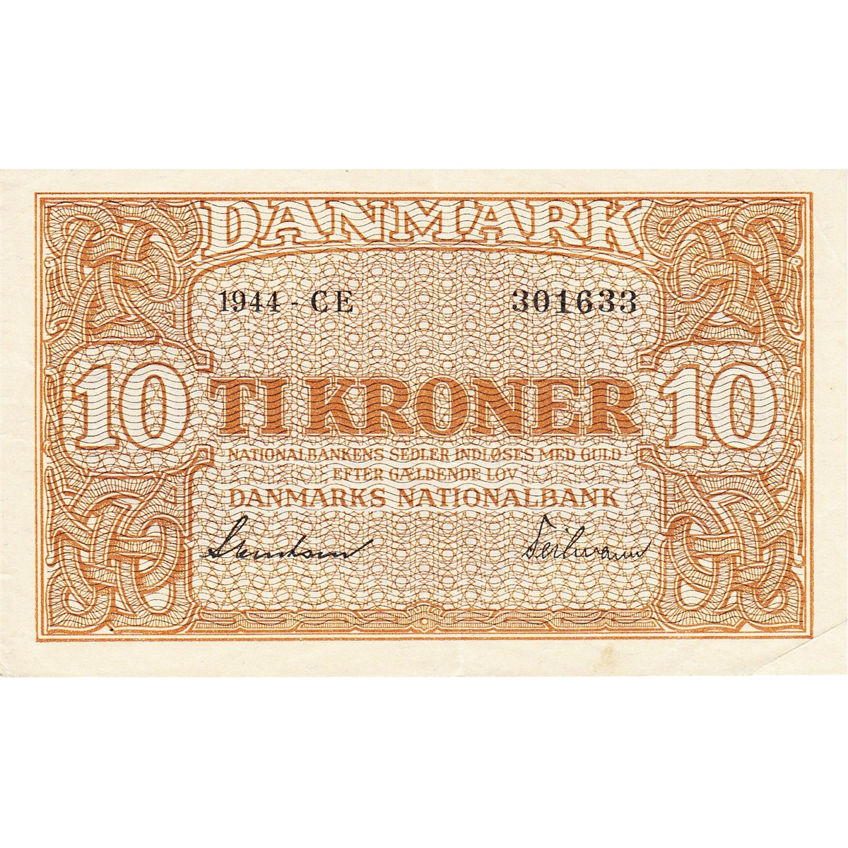 Denmark Note 1944 10 Kroner, EF – Colonial Acres Coins