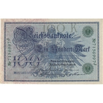 Germany 1908 100 Mark Note, Green AU-UNC – Colonial Acres Coins