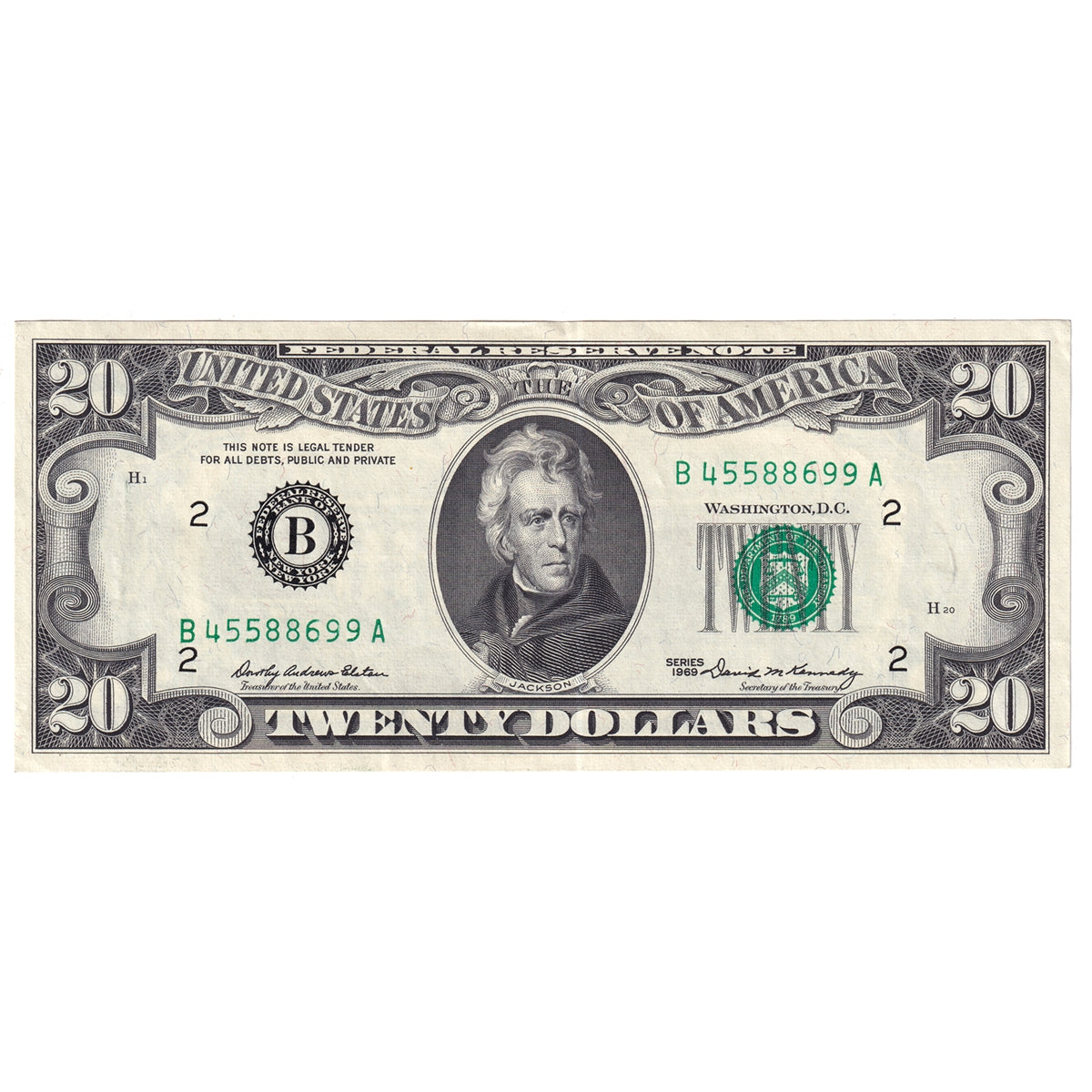USA 1969 $20 Note, FR #2067B, New York, AU – Colonial Acres Coins