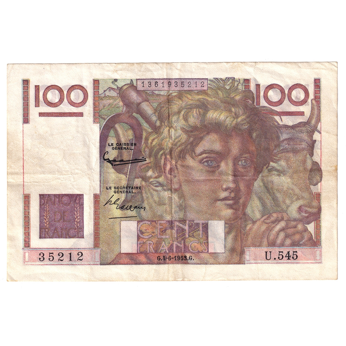 France 1953 100 Francs Note, Pick #128d, VF – Colonial Acres Coins