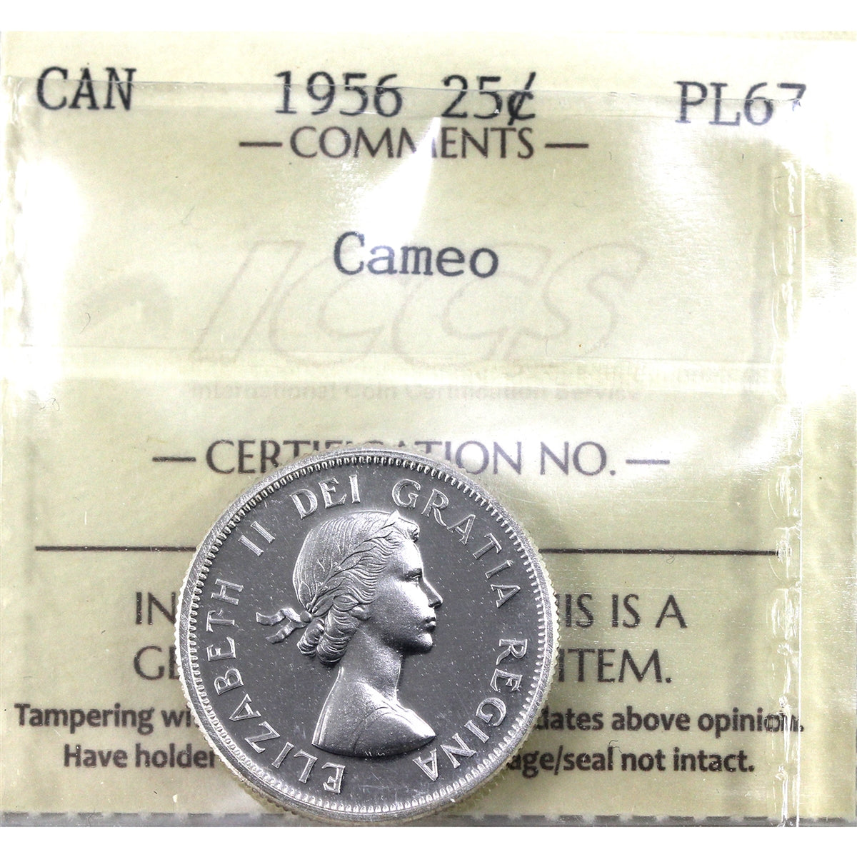 1956 Canada 25-cents ICCS Certified PL-67 Cameo – Colonial Acres Coins