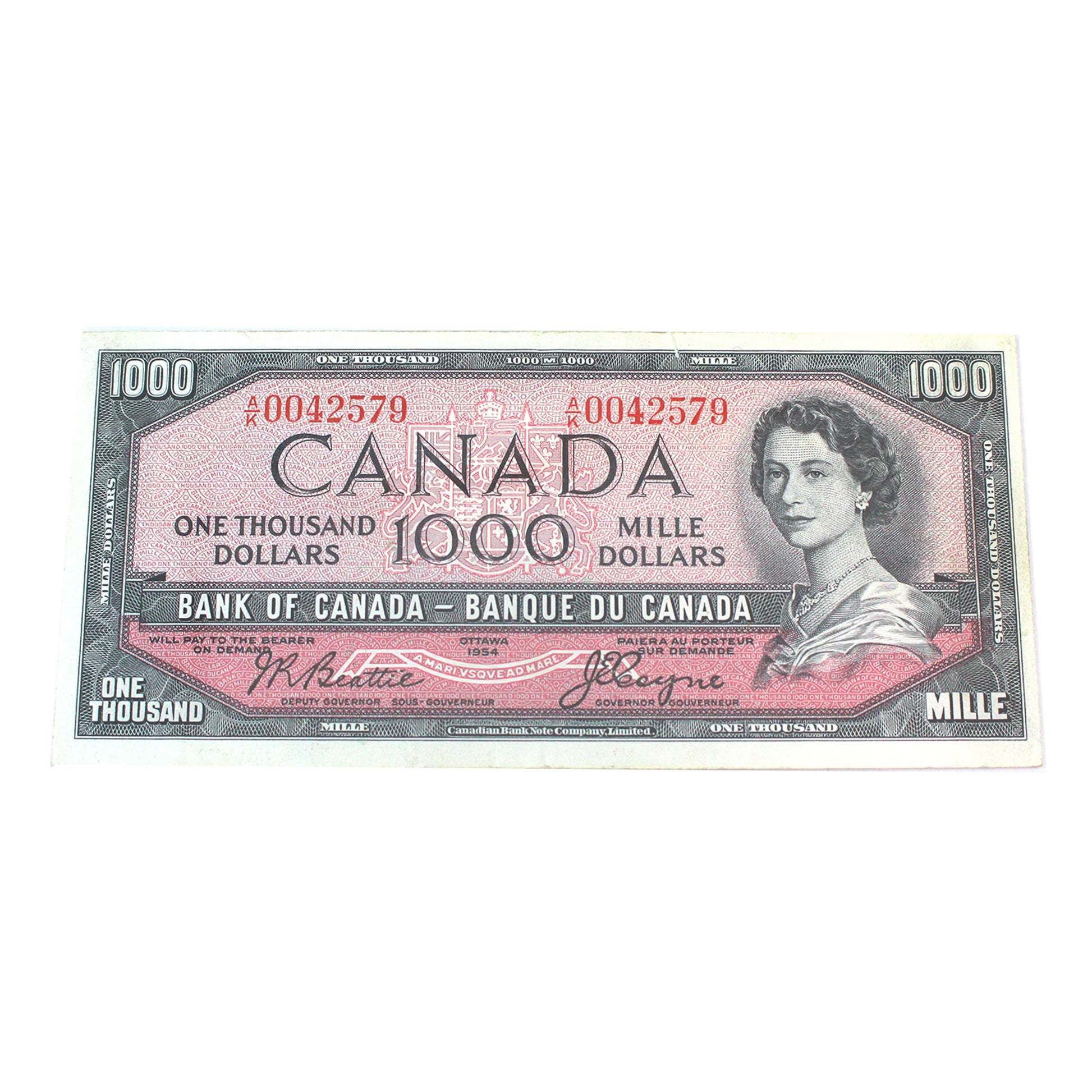 BC-44a 1954 Canada $1000 B-C, Changeover, A/K BCS Certified EF40 NO Cr – Colonial Acres Coins