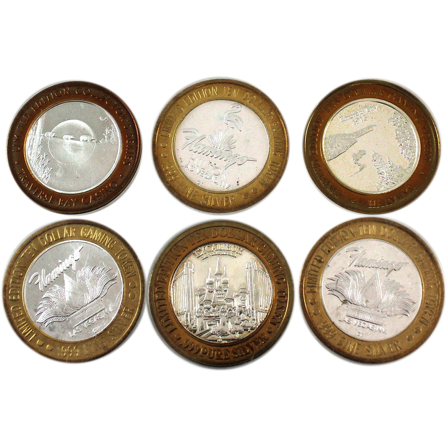 Lot of 6x Fine Silver Limited Edition $10 Casino Gaming Tokens, 6Pcs ...