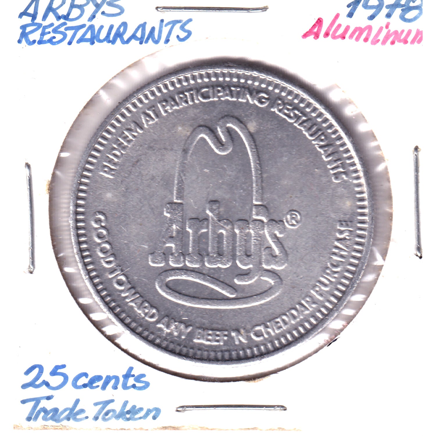 1978 Arbys Restaurants 25-Cents Trade Token – Colonial Acres Coins