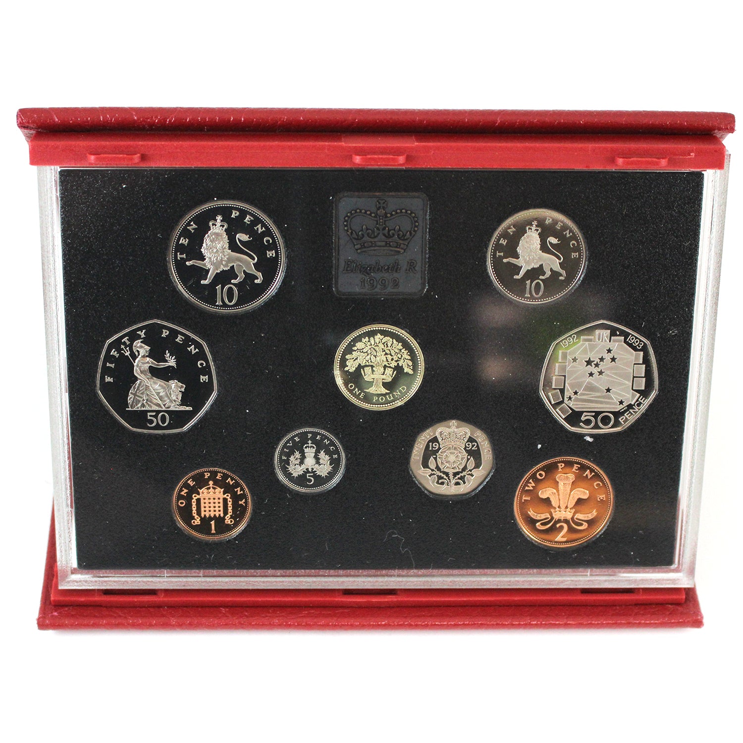 1992 Great Britain Royal Mint Proof Nine Coin Year set in Deluxe Red L ...