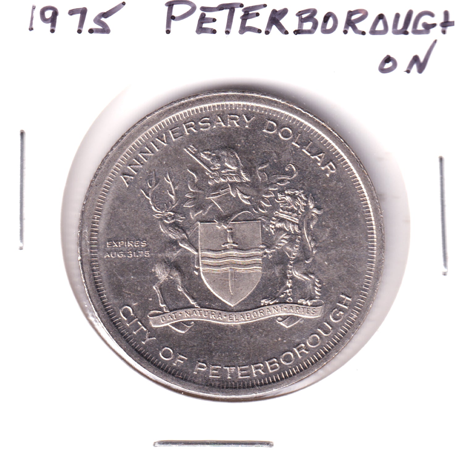 1975 Peterborough, ON Anniversary Dollar Token – Colonial Acres Coins