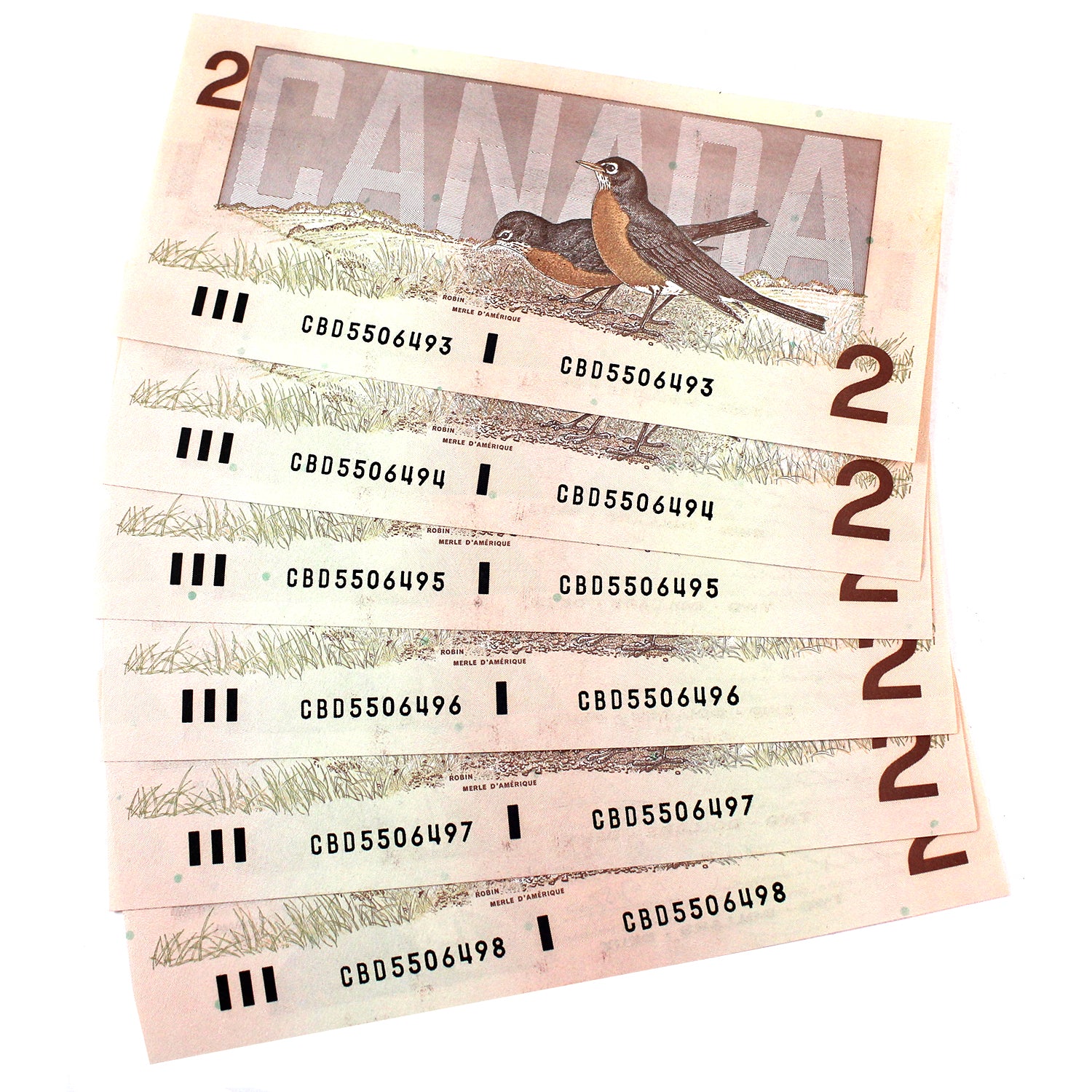 Lot of 6x Sequential 1986 Canada $2 Notes, Thiessen-Crow, 6Pcs ...